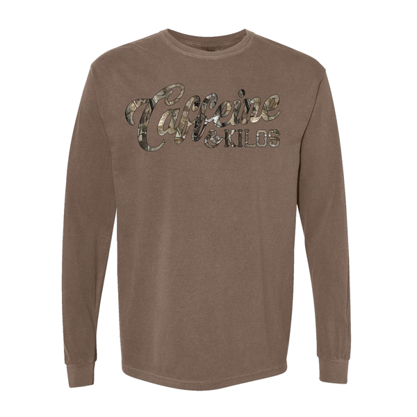 Real Tree Script Logo Long Sleeve Pigment Dyed – Caffeine and Kilos Inc